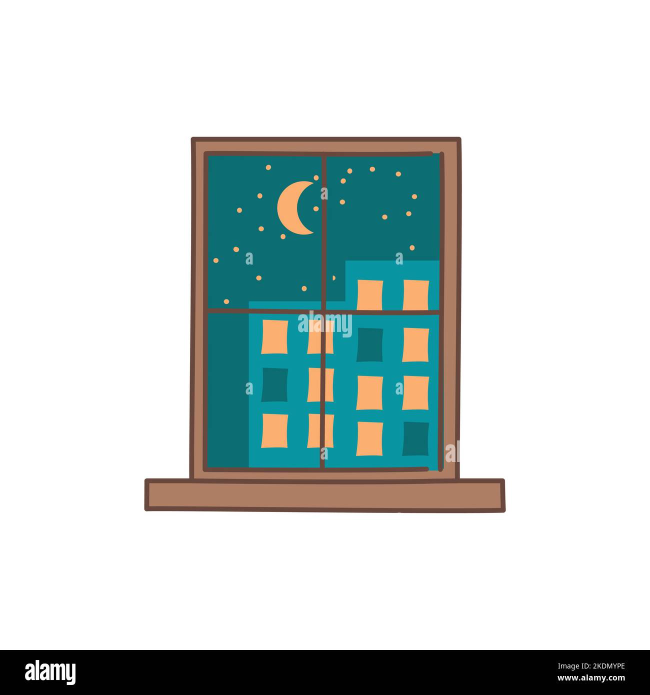 Moon night outside the window color line icon. Pictogram for web page ...