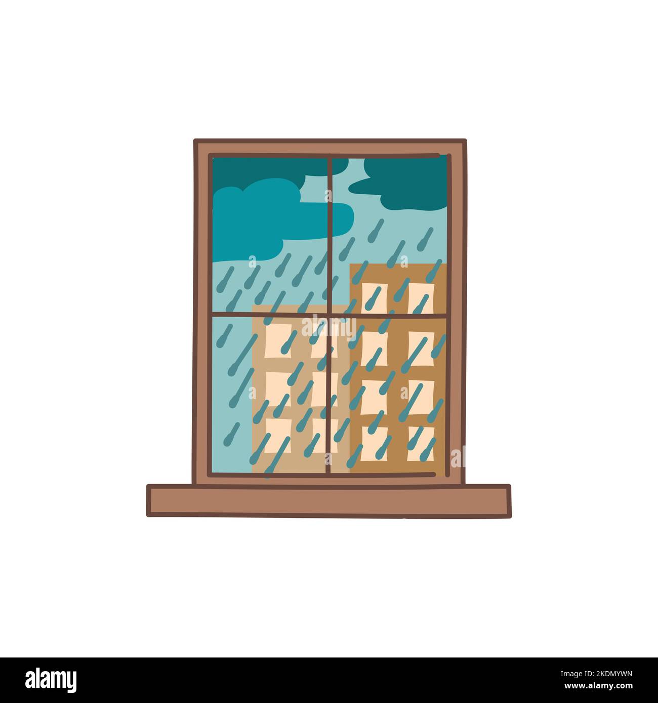 Rainy weather outside the window color line icon. Pictogram for web ...