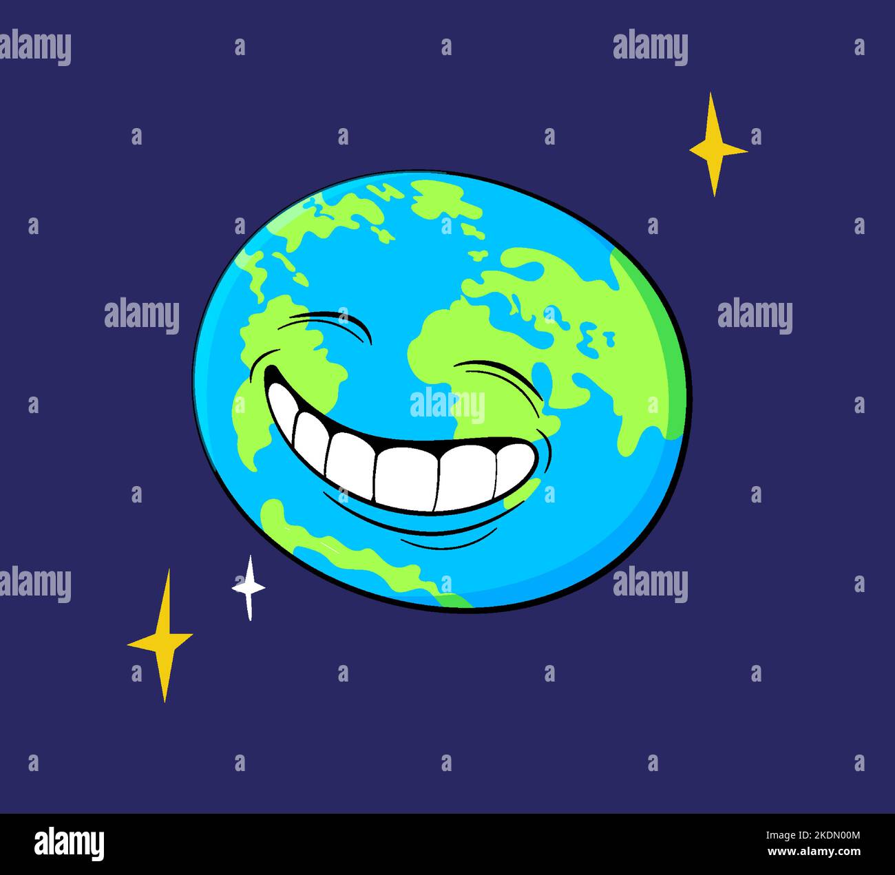 Retro sticker cartoon planet Earth smiles with its mouth wide open ...