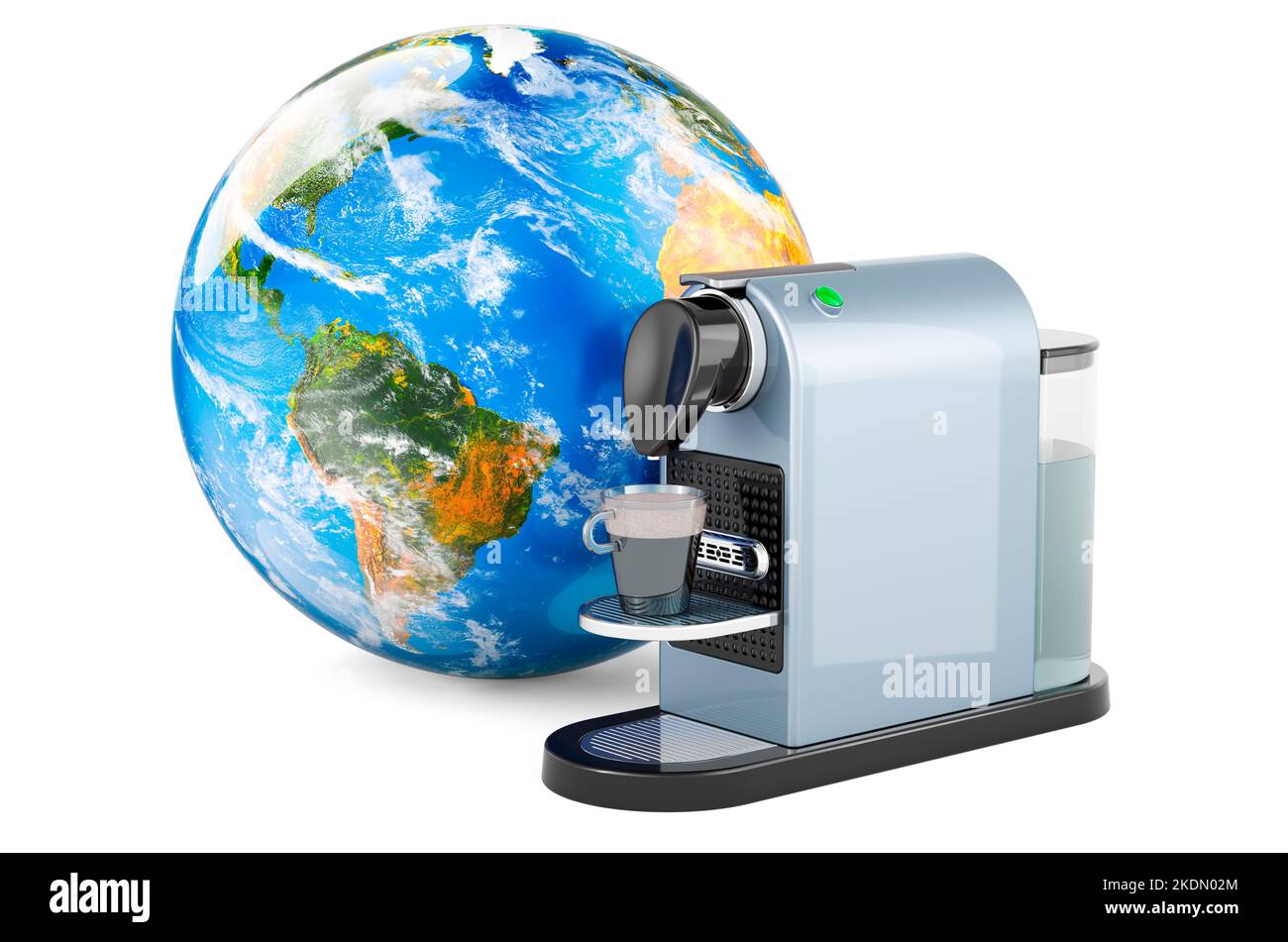 Coffee pod machine with Earth Globe, 3D rendering isolated on white ...