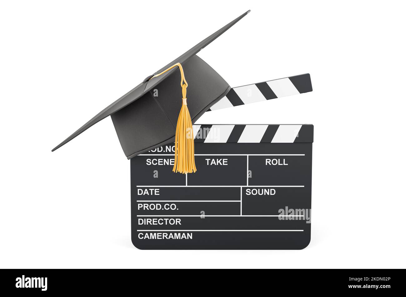 Movie clapperboard with graduation cap. Education in film school ...