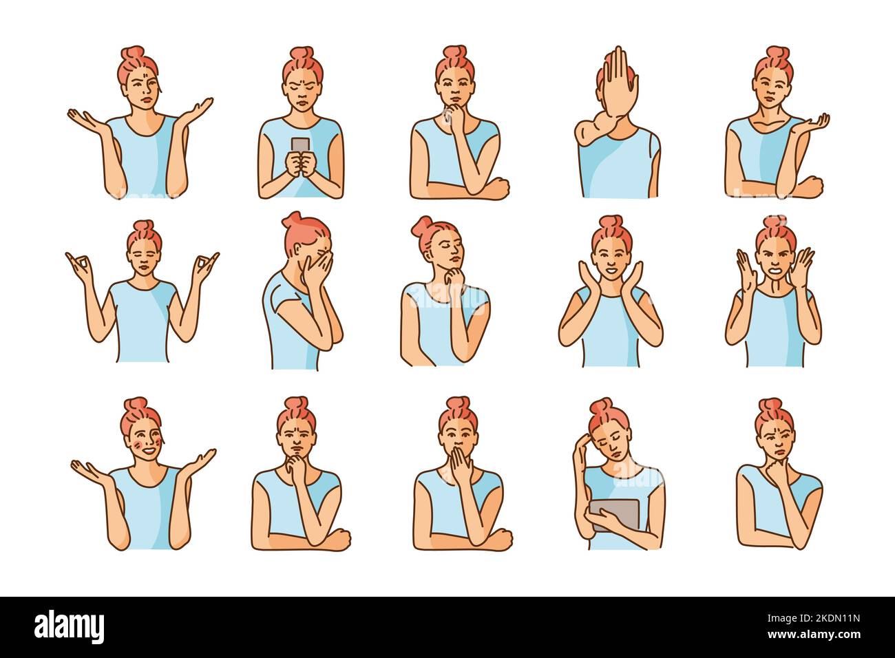 Woman emotion color line illustration Stock Vector Image & Art - Alamy