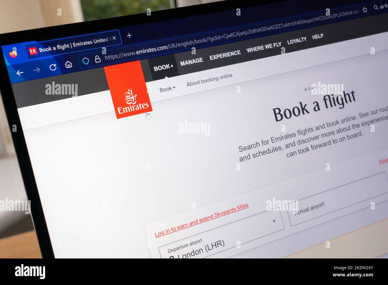 Flight booking website page for Emirates is one of two flag carriers of ...