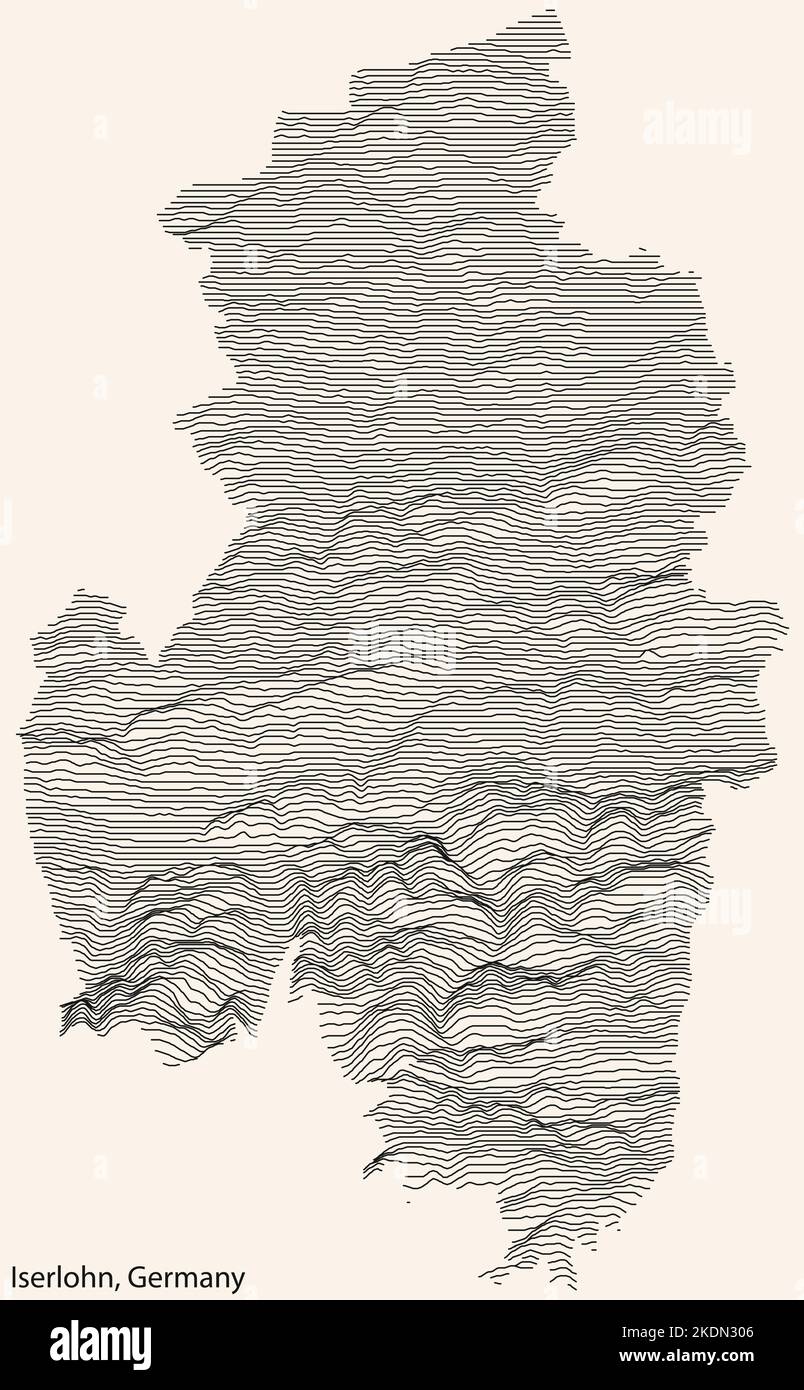 Topographic relief map of the city of ISERLOHN, GERMANY with black ...