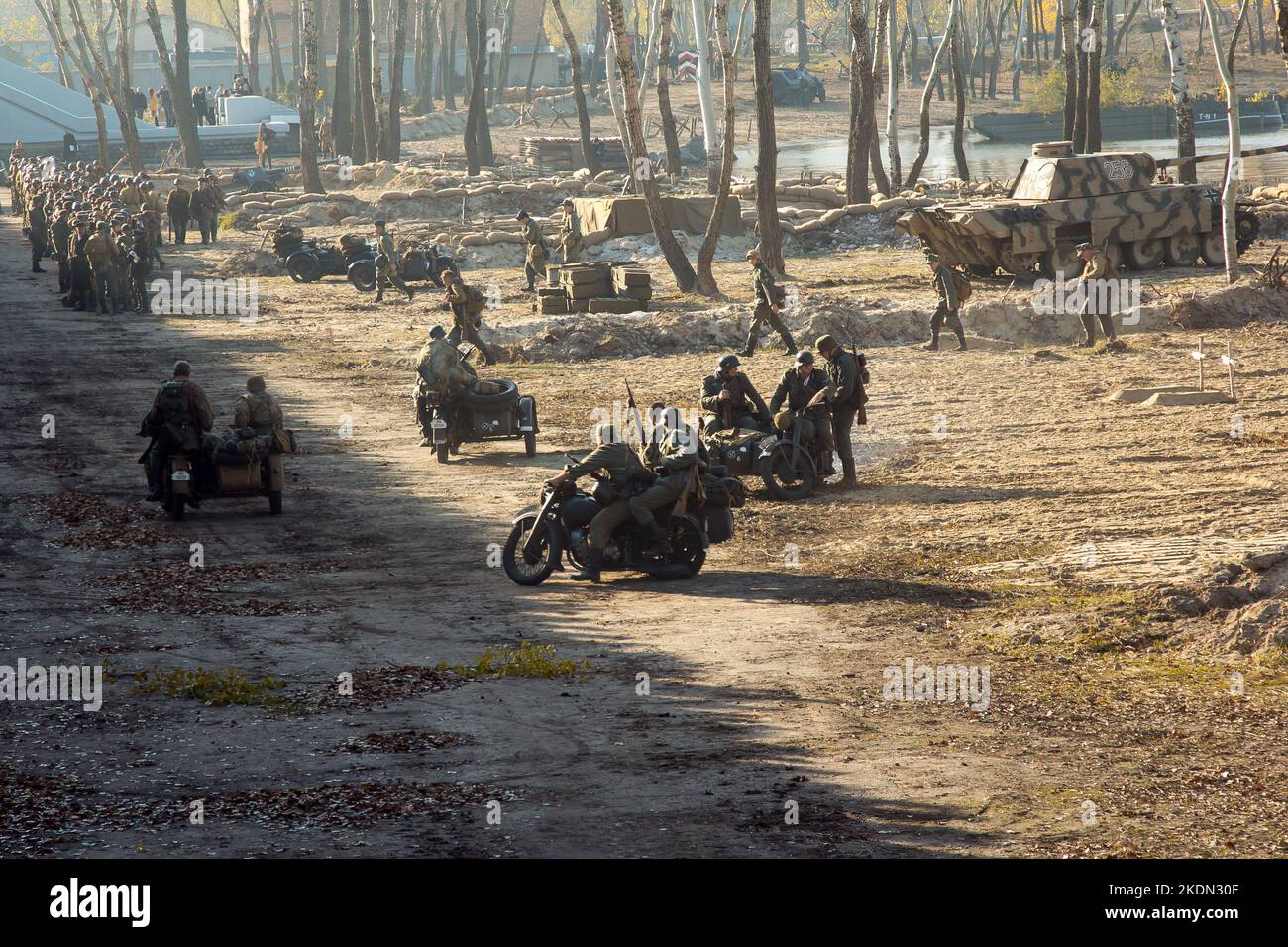 Dnepr, Ukraine - 10.29.2013: Military enactment show of WW2 period with ...