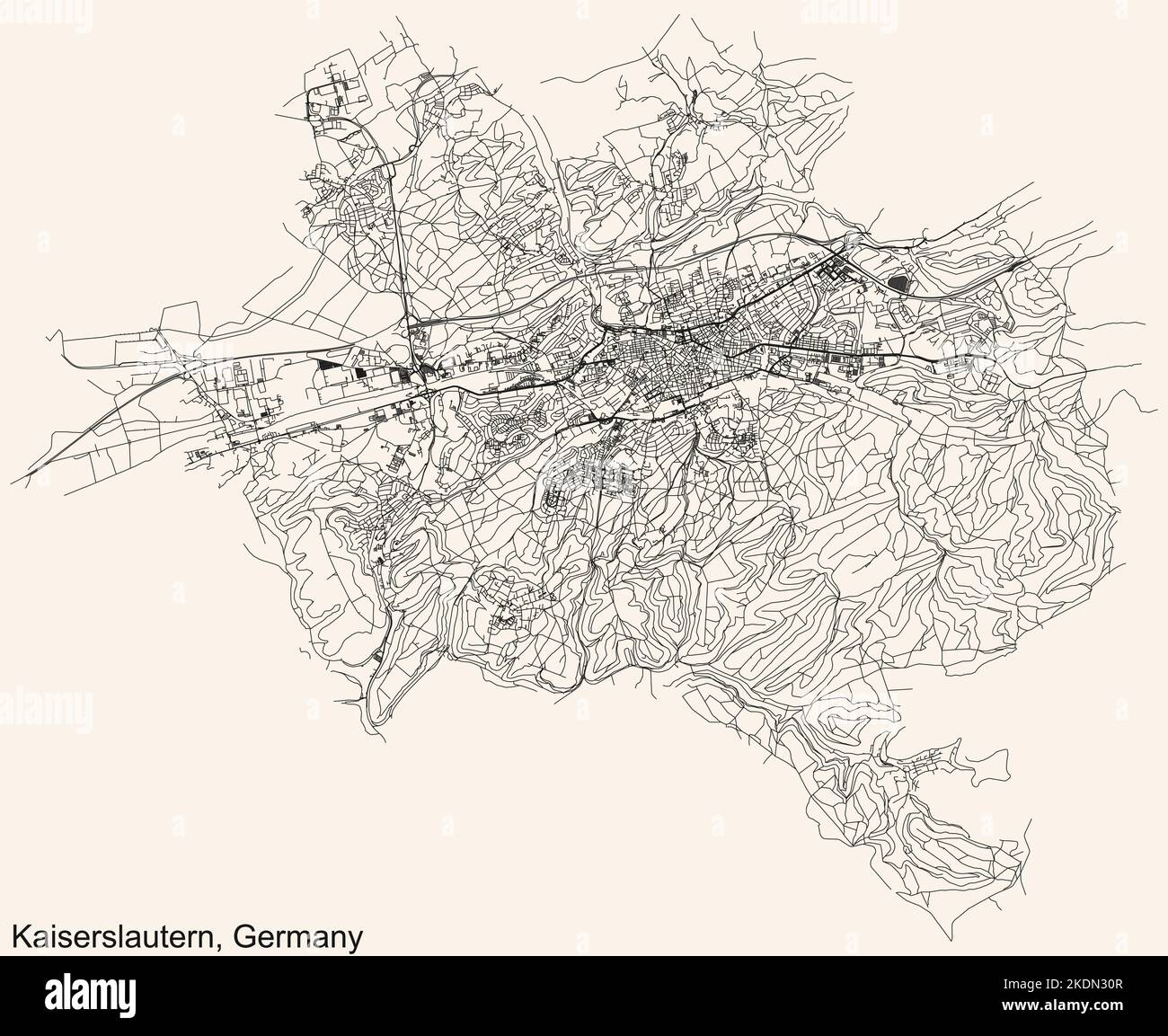 Detailed navigation black lines urban street roads map of the German ...