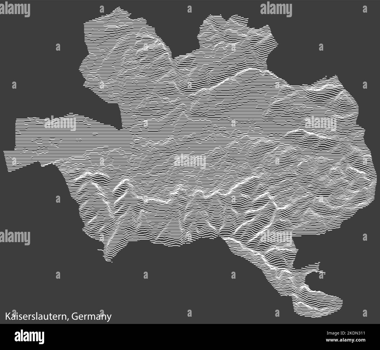 Topographic negative relief map of the city of KAISERSLAUTERN, GERMANY ...