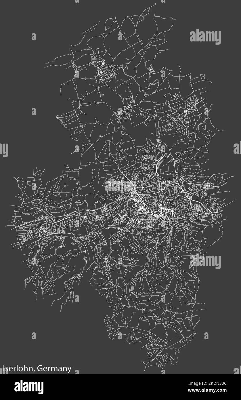Detailed negative navigation white lines urban street roads map of the ...