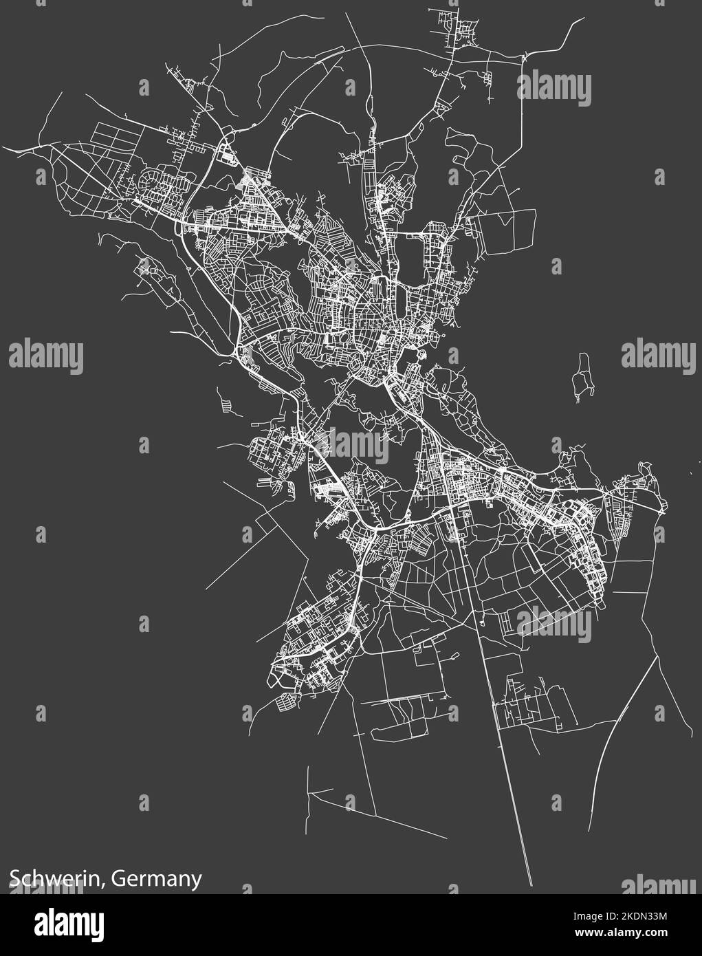 Detailed negative navigation white lines urban street roads map of the ...