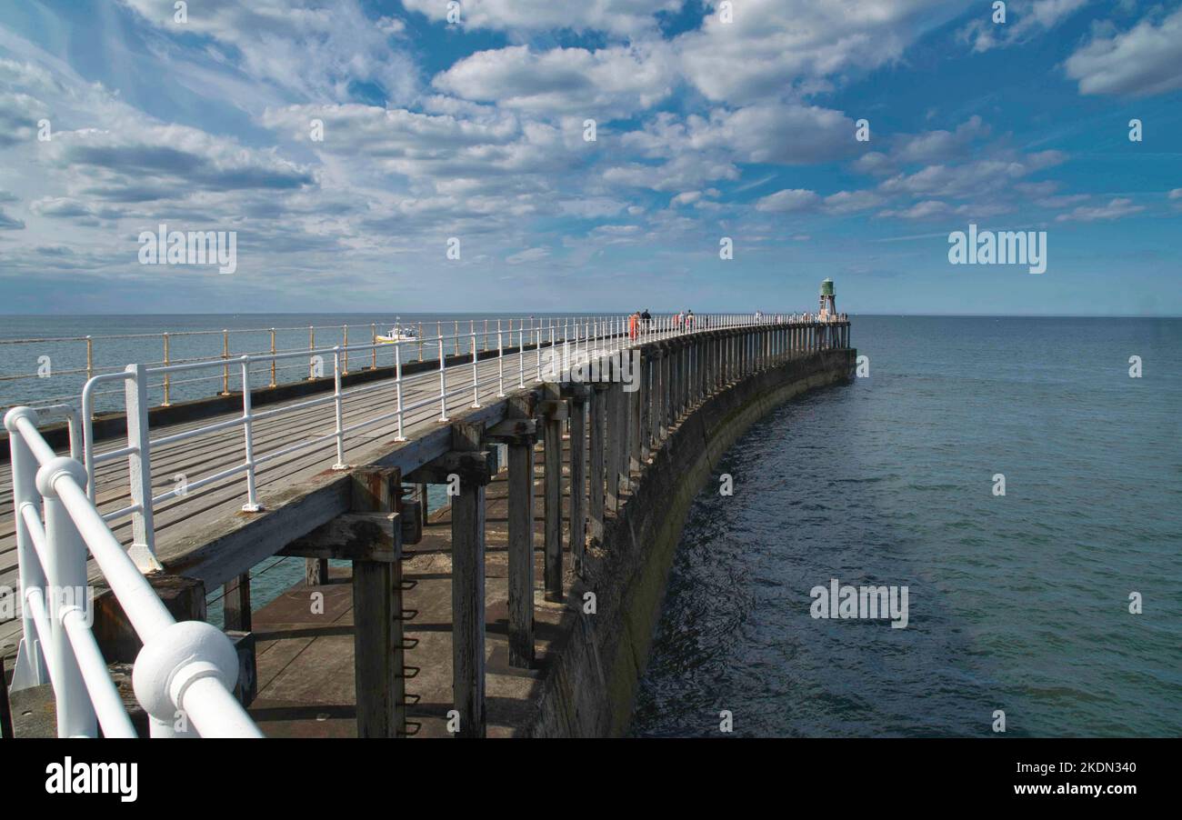 The West Pier next to harbour entrance, Whitby, North Yorkshire ...