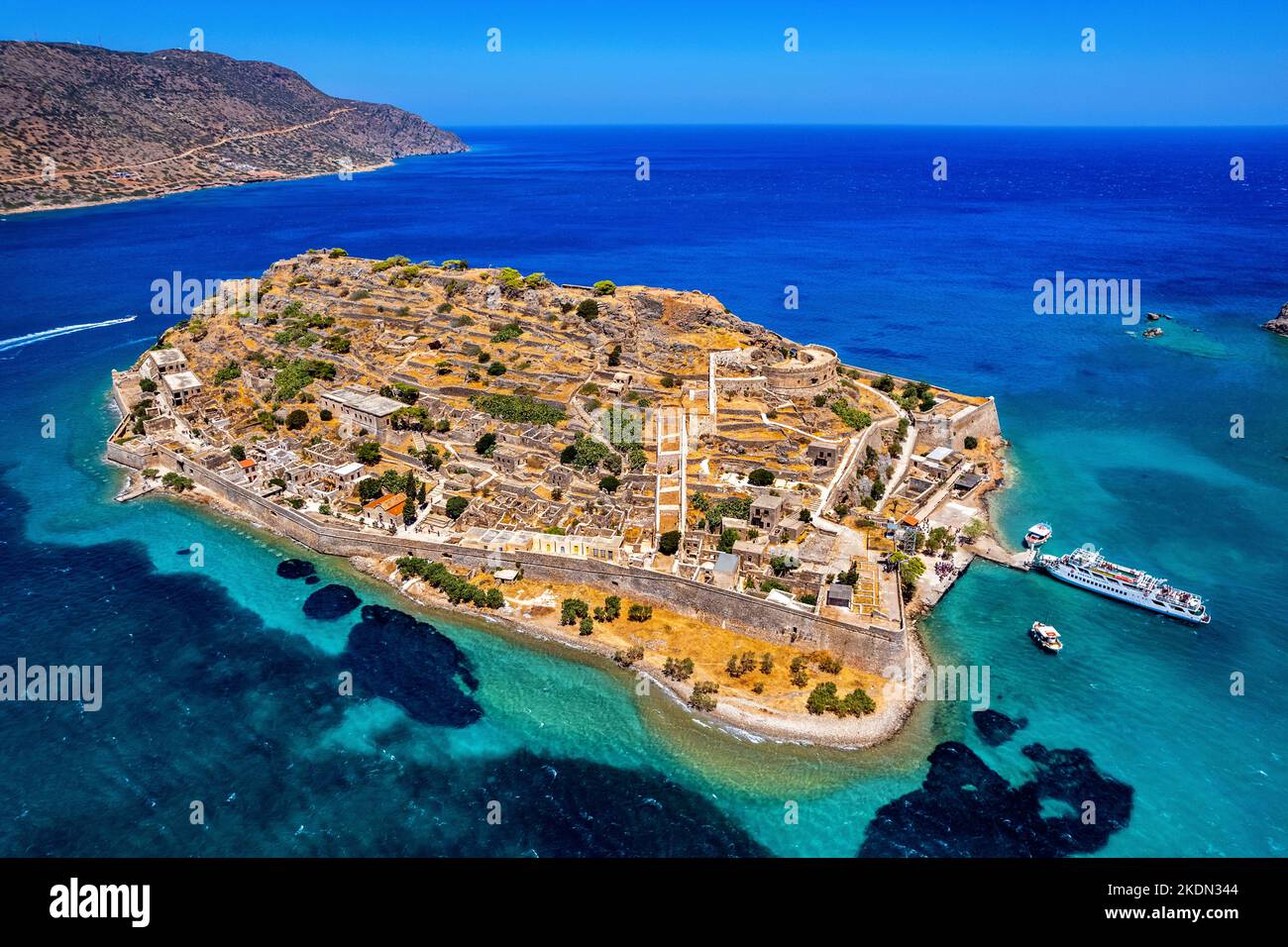 Spinalonga island and castle, former leper colony, in Mirabello bay ...