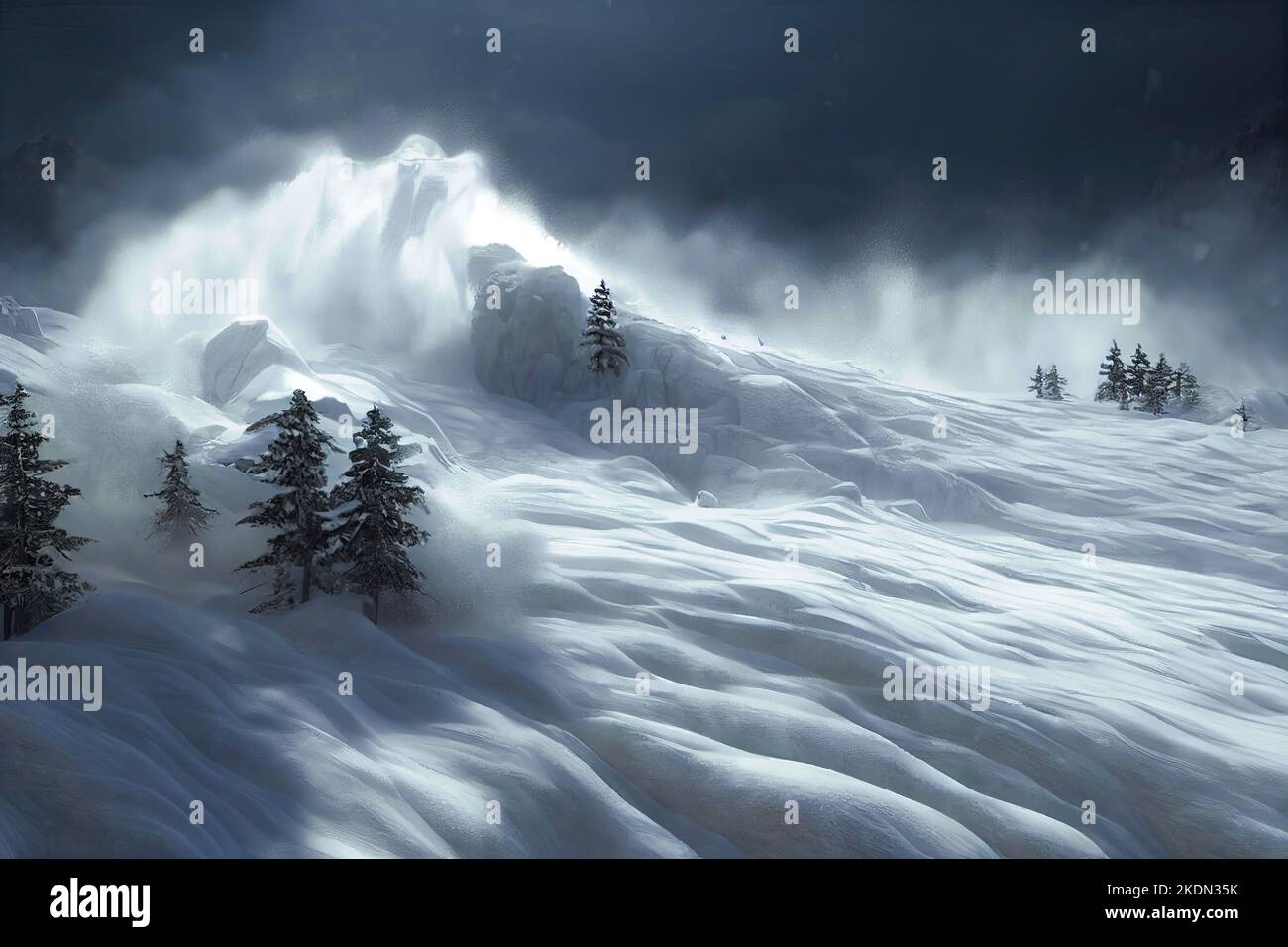 A massive snow avalanche has taken place in the mountain. A snow ...