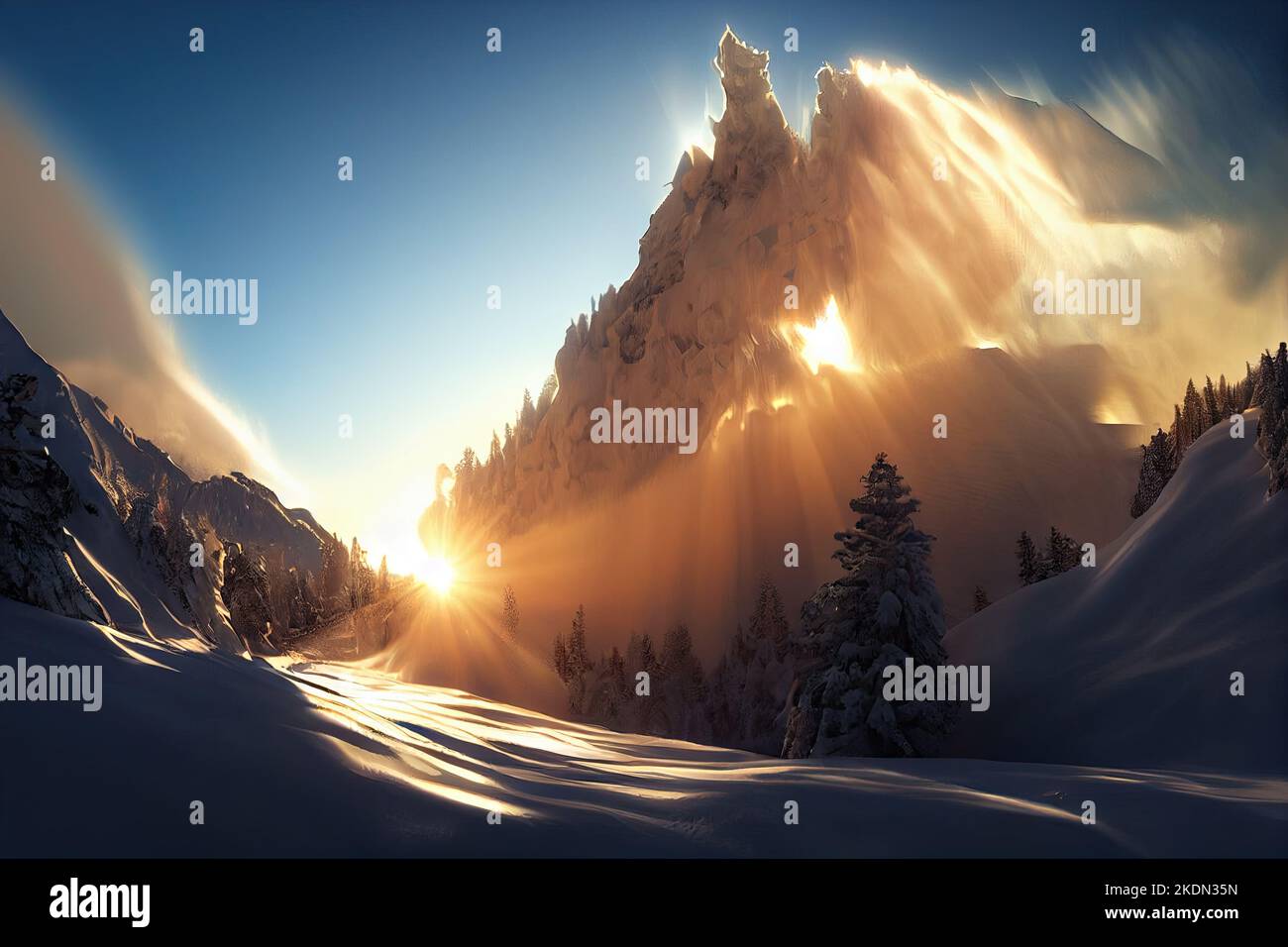 Massive snow avalanche in the mountain. Powerful avalanche and wall of ...