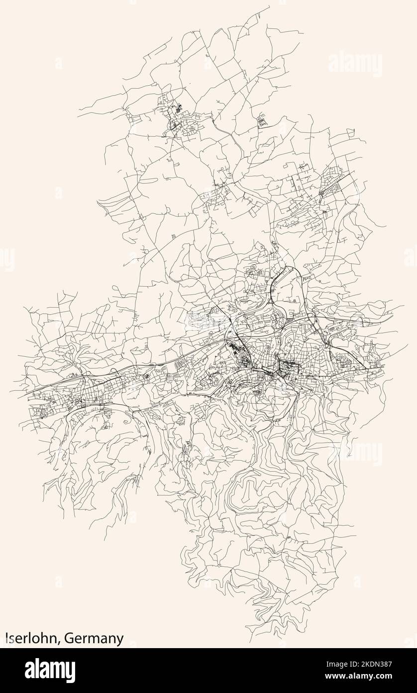 Detailed navigation black lines urban street roads map of the German ...