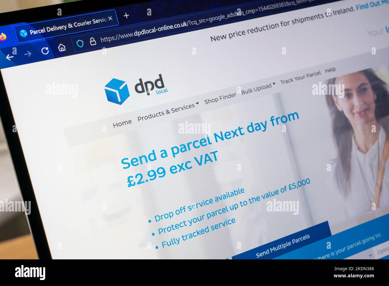 DPD title and logo on its website home page on a laptop - part of ...