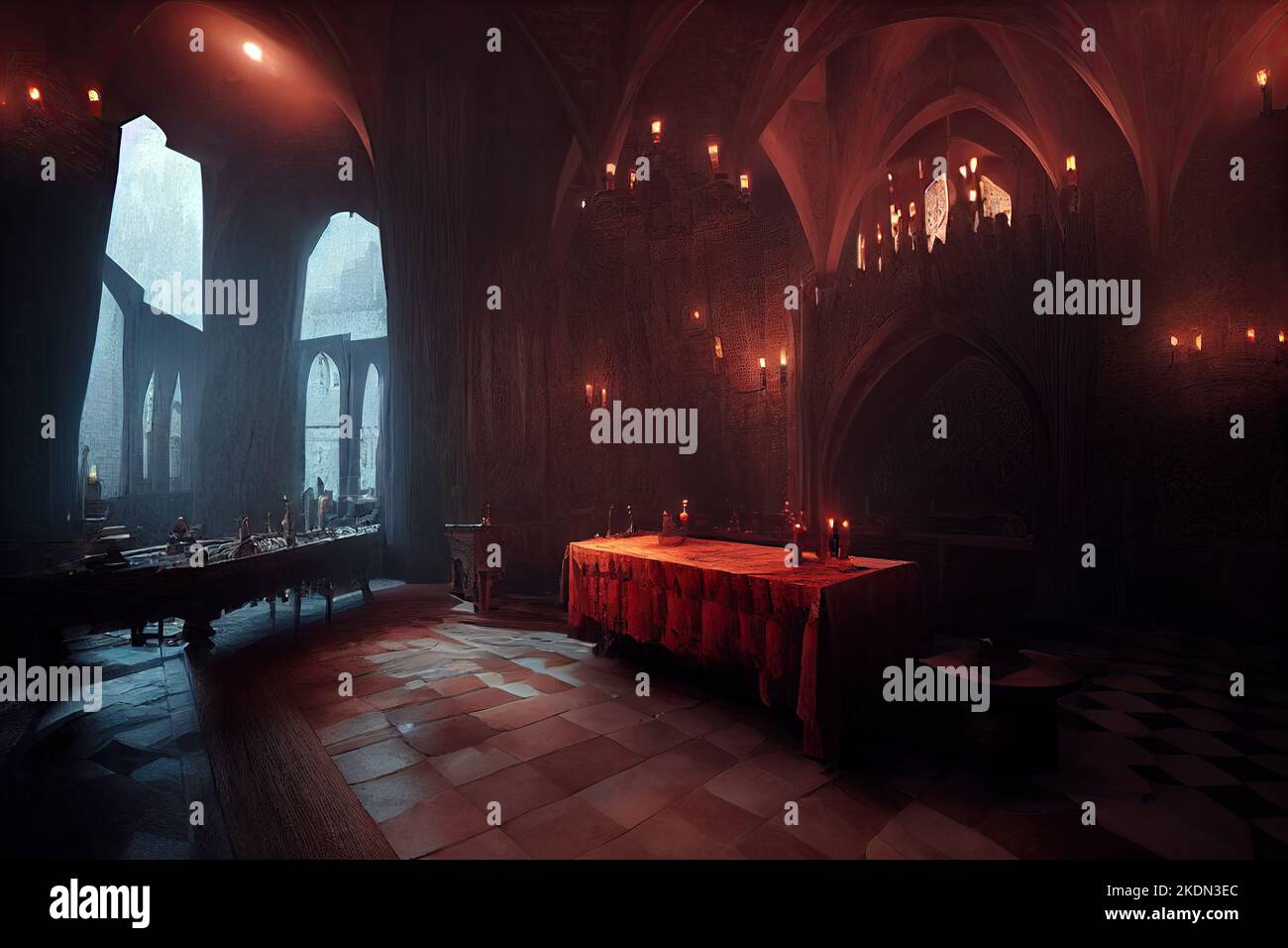 Gothic atmosphere inside of an ancient vampire castle for games as a ...