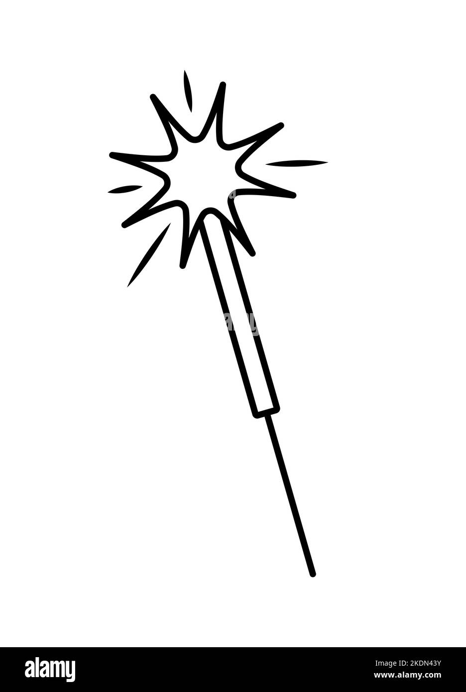 Burning sparkler. Christmas or New year decor element in doodle line ...