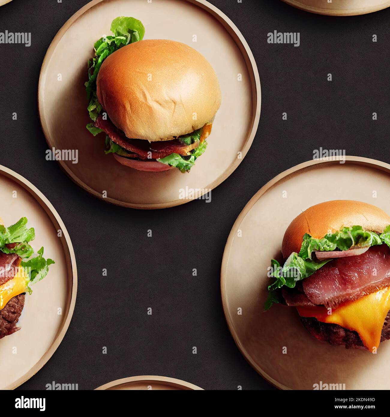 Flat lay top view of a hamburger for seamless texture background ...