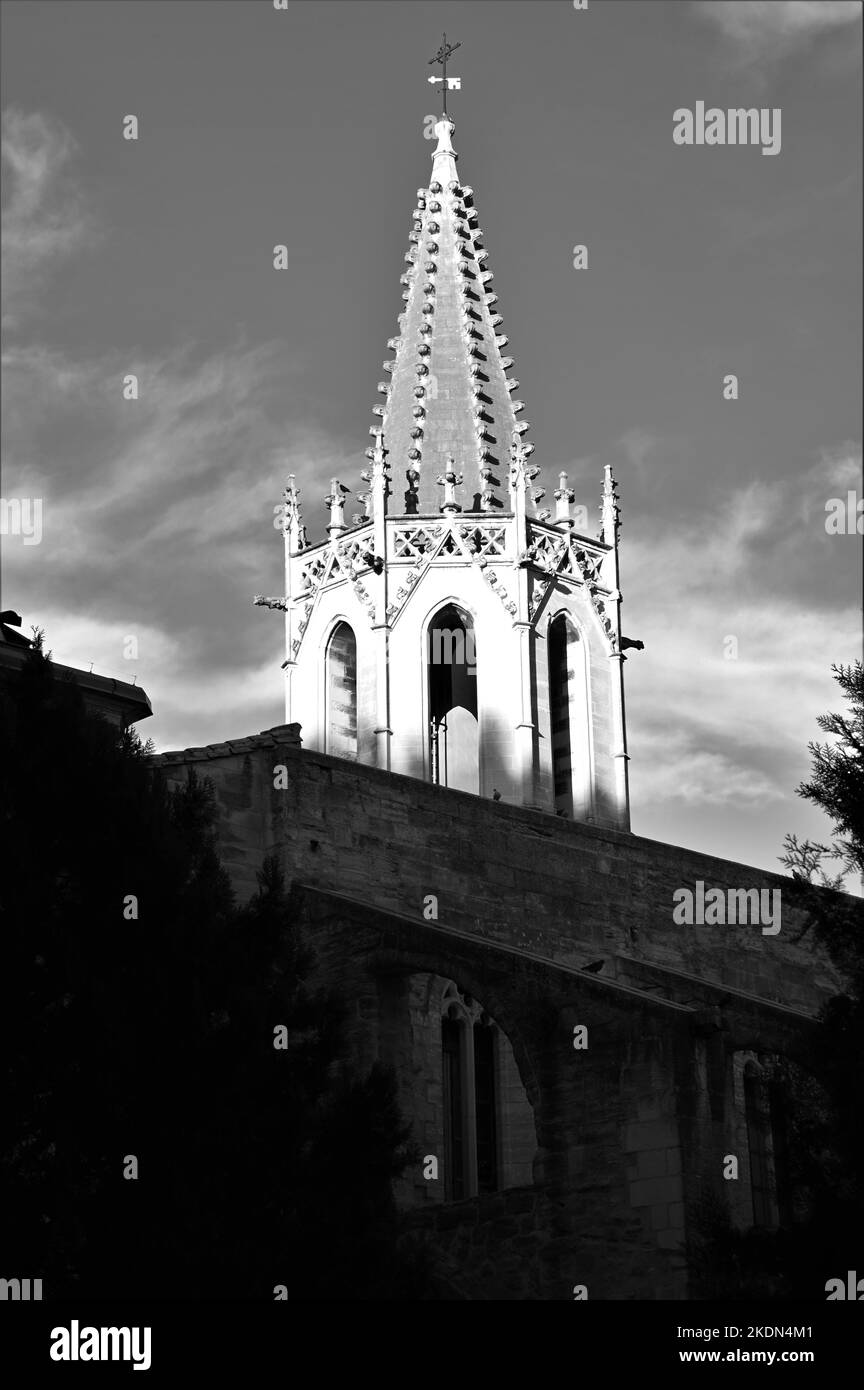 An exterior view of a gothic spire on a former church building in the ...