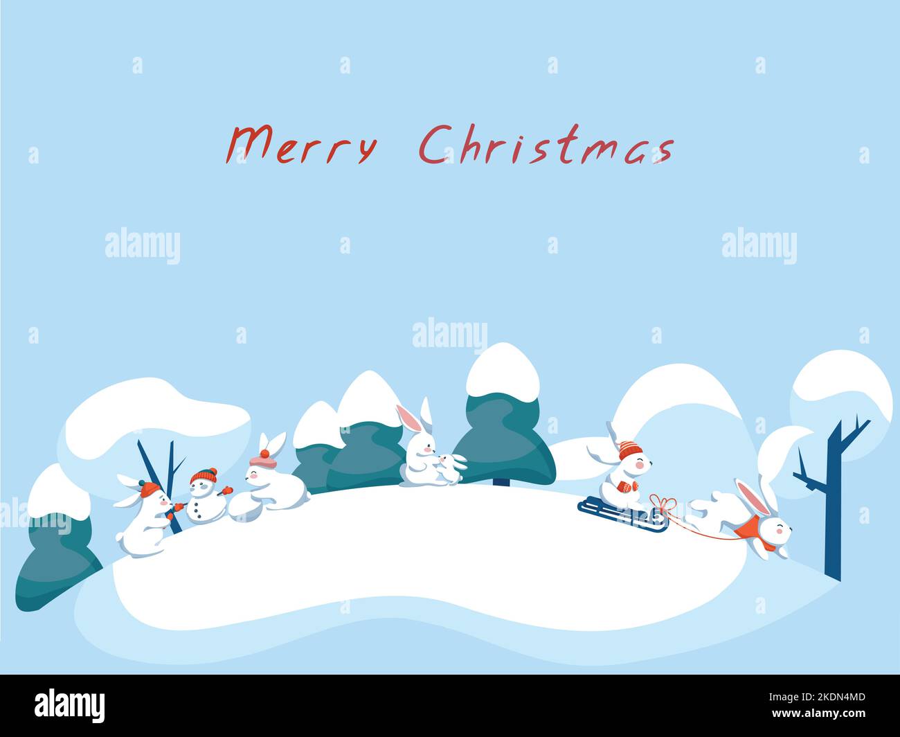 Merry Christmas Post Card with Winter Landscape Stock Vector Image ...