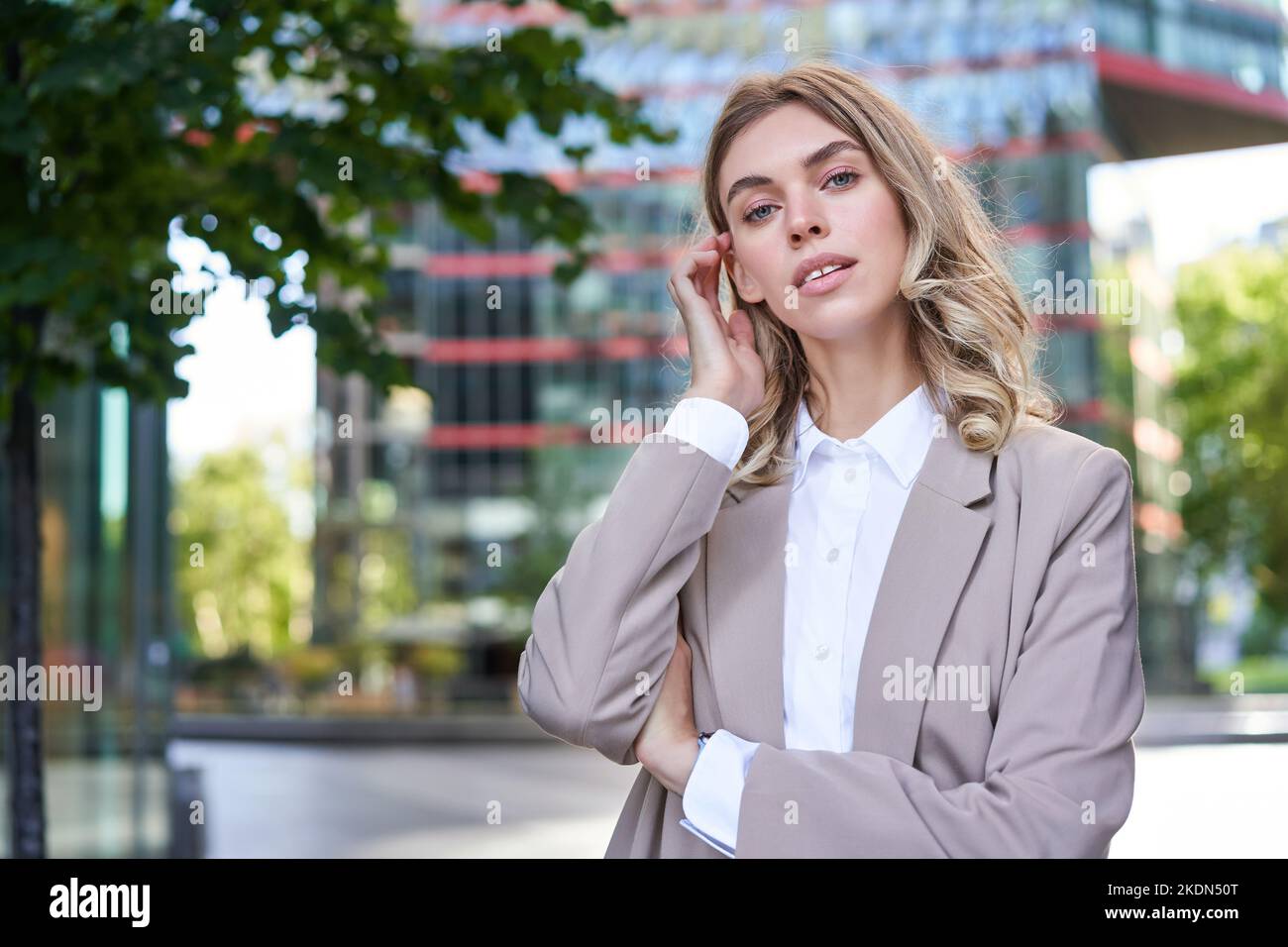 Portrait of confident corporate woman, young female ceo manager look at ...