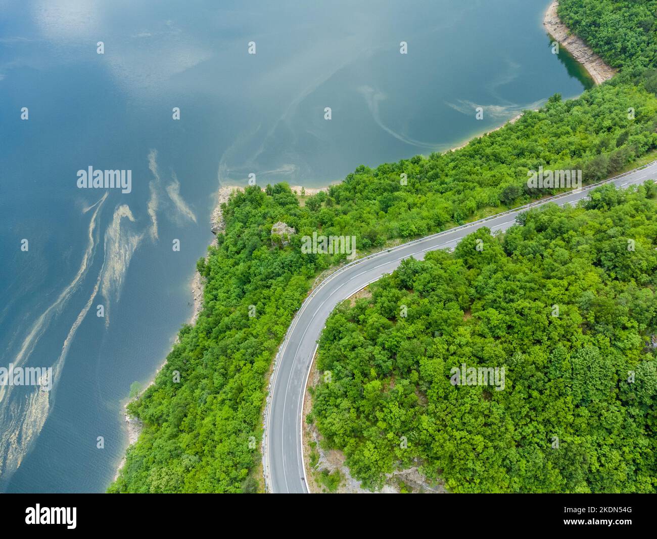 Aerial view of green mountains and river , view from above Stock Photo ...