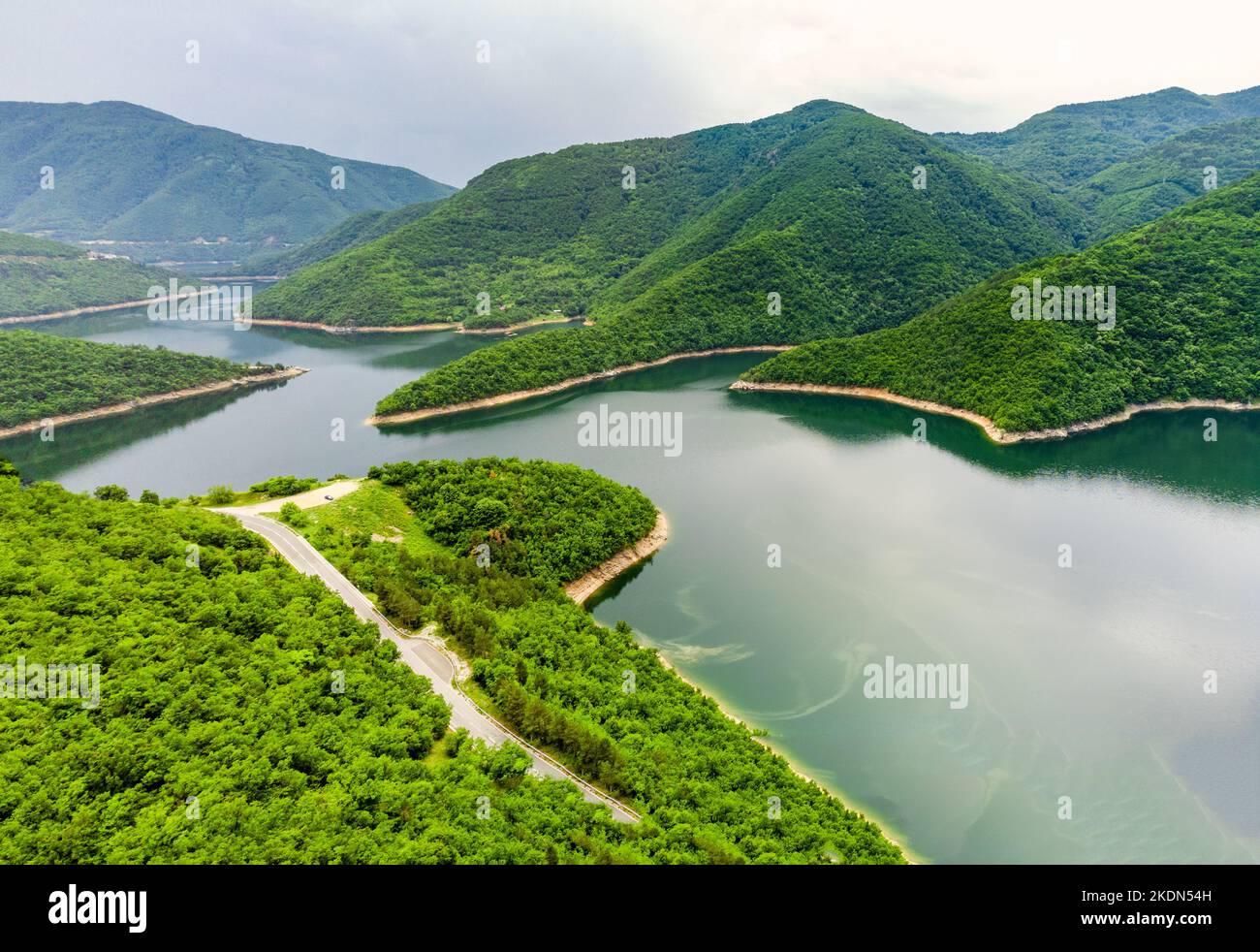 Aerial view of green mountains and river , view from above Stock Photo ...