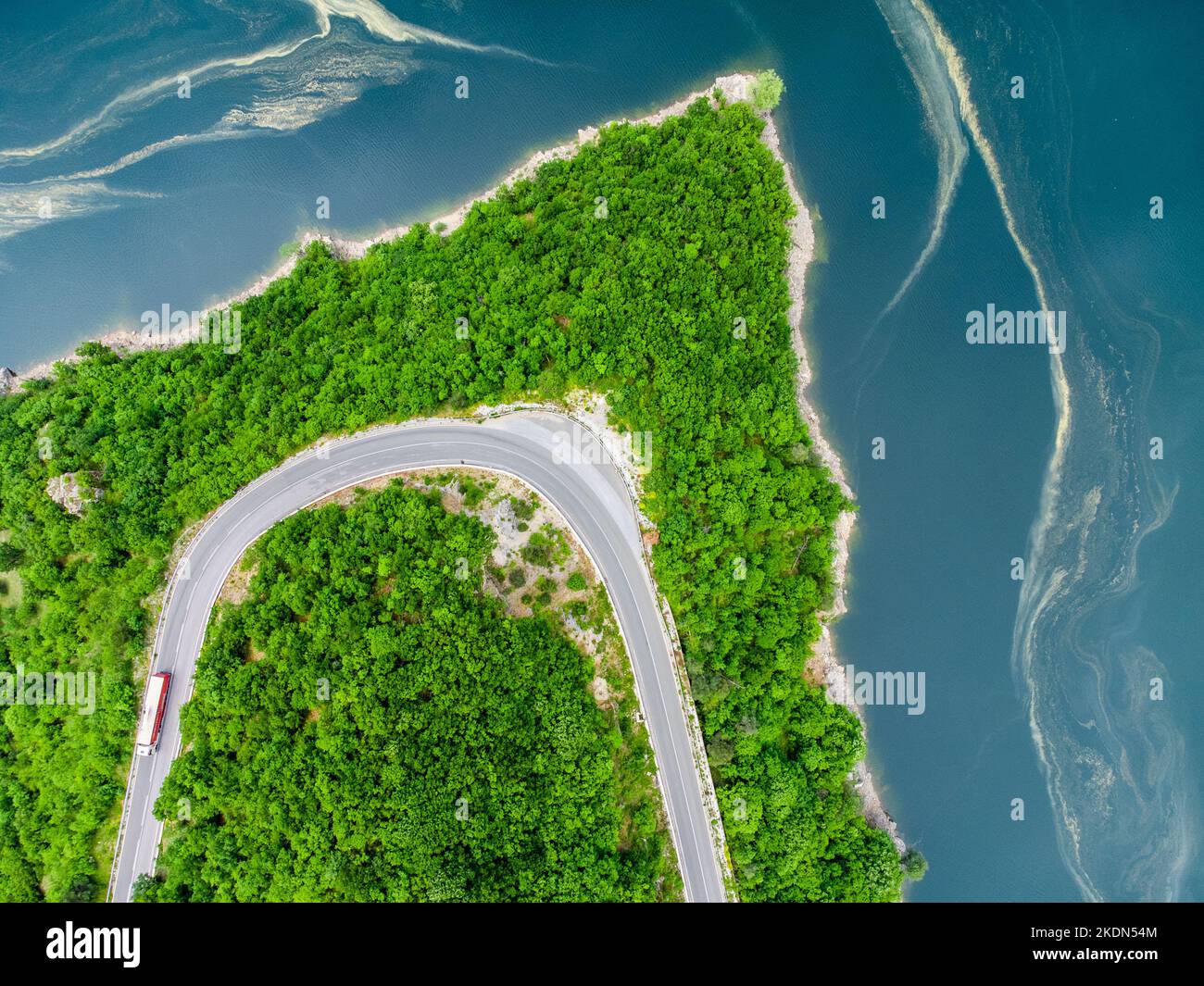 Aerial view of green mountains and river , view from above Stock Photo ...
