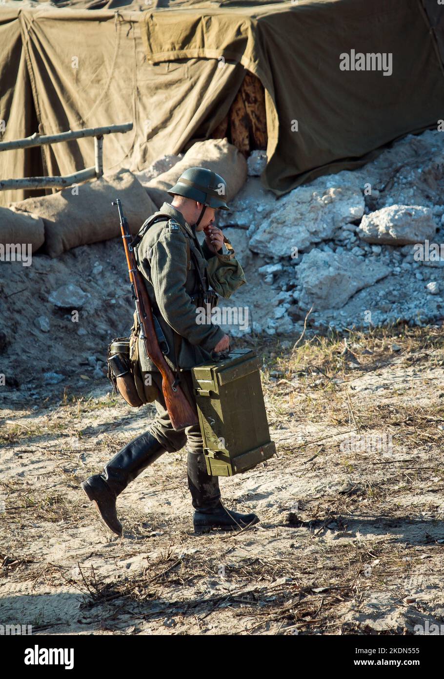 Dnepr, Ukraine - 10.29.2013: Military enactment show of WW2 period with ...