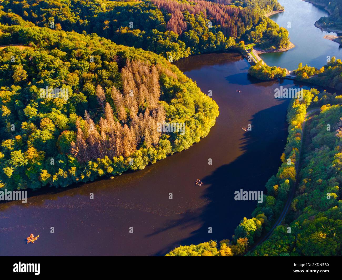 Aerial view of green mountains and river , view from above Stock Photo ...