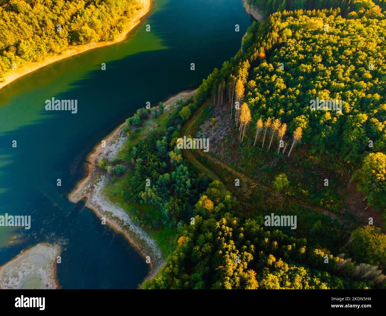Aerial view of green mountains and river , view from above Stock Photo ...