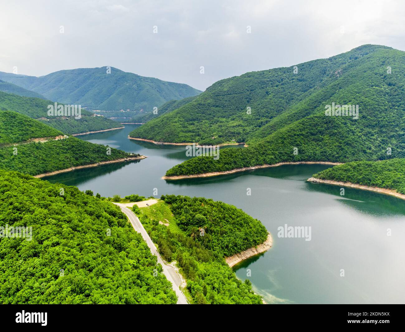 Aerial view of green mountains and river , view from above Stock Photo ...