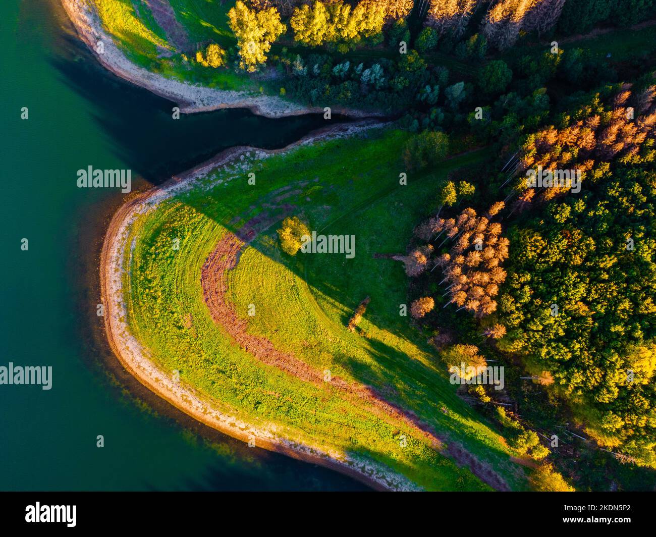Aerial view of green mountains and river , view from above Stock Photo ...