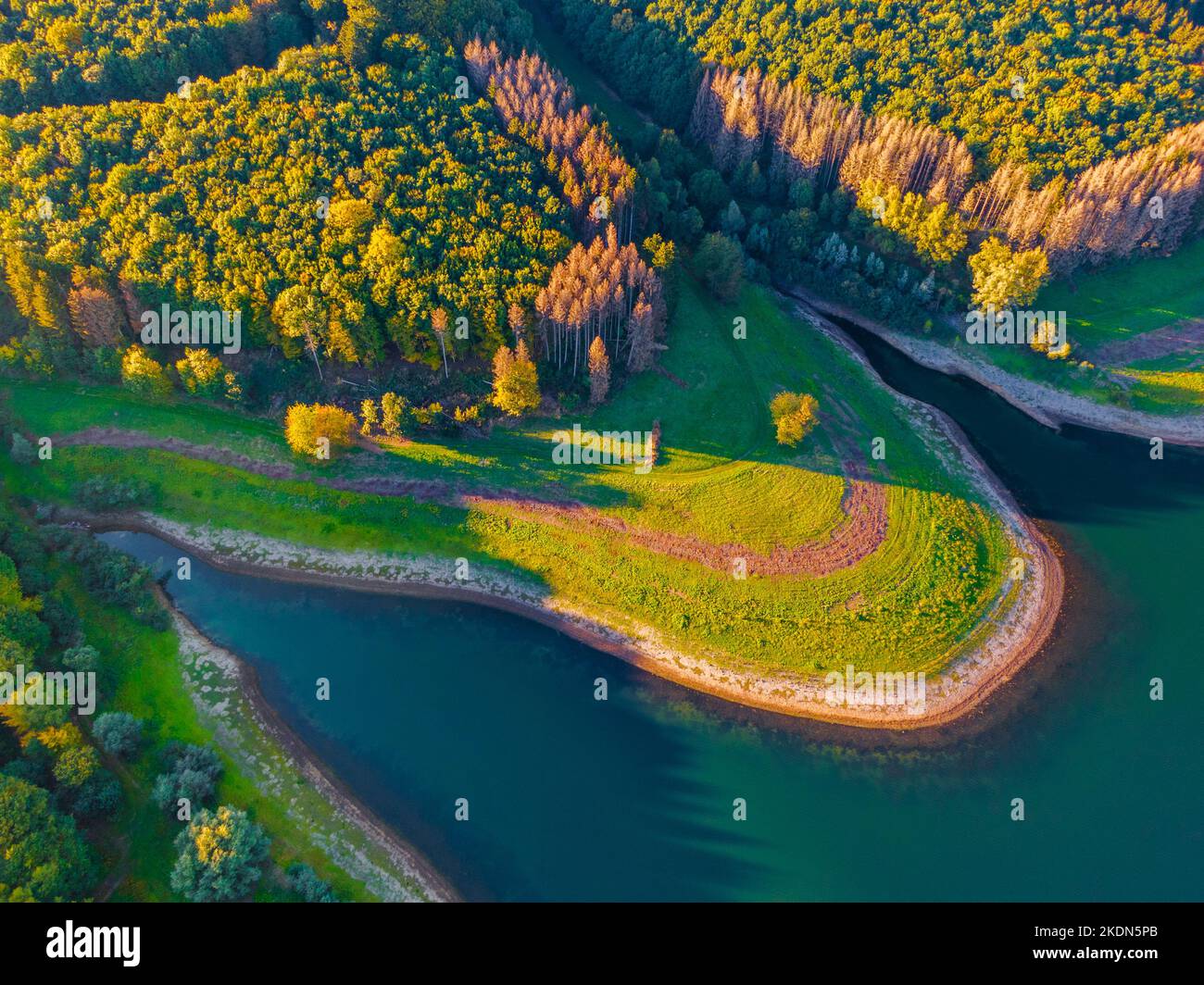 Aerial view of green mountains and river , view from above Stock Photo ...