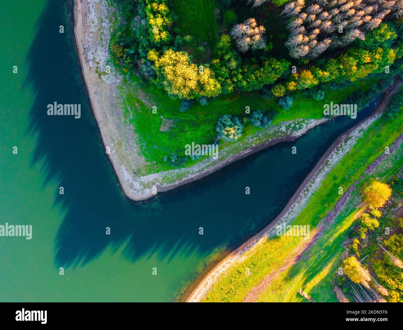 Aerial view of green mountains and river , view from above Stock Photo ...