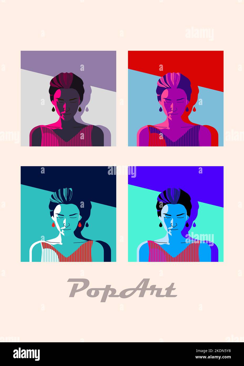 Pop art style portrait of beautiful woman, multiple frames, punchy ...