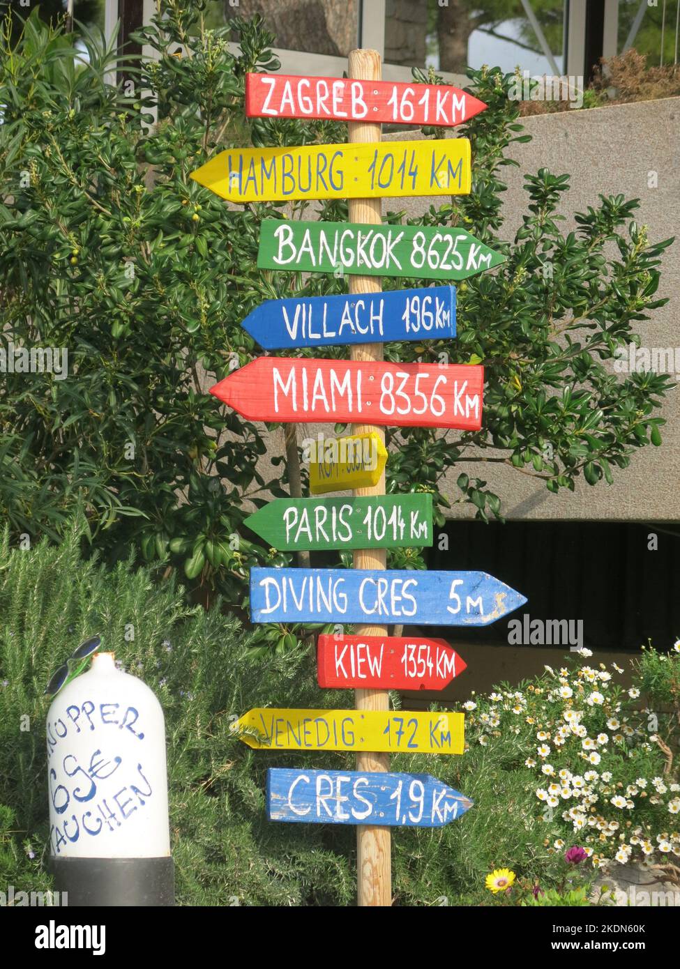Croatian tourism: a colourful sign on the promenade along the ...