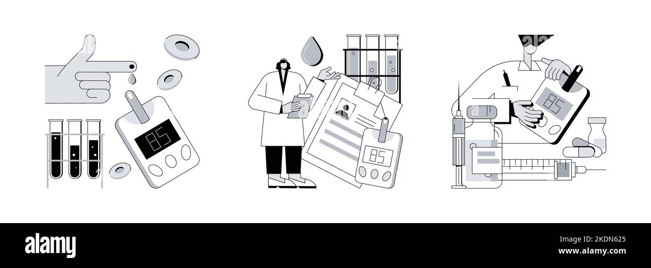 Diabetes mellitus abstract concept vector illustration set. Blood ...