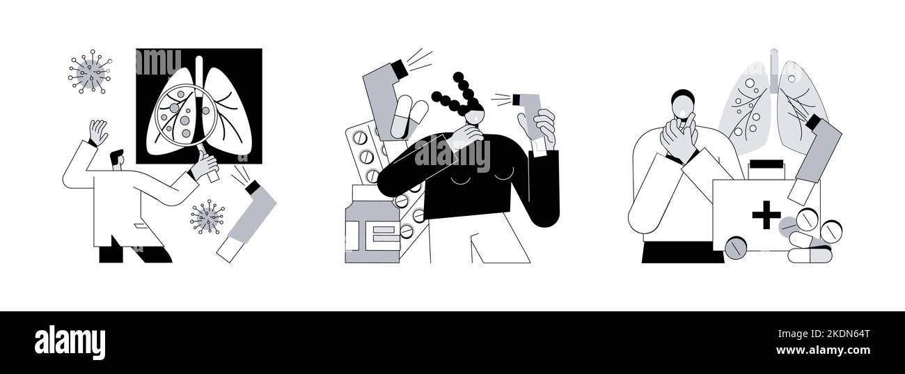 Respiratory illness abstract concept vector illustration set. Bronchial ...