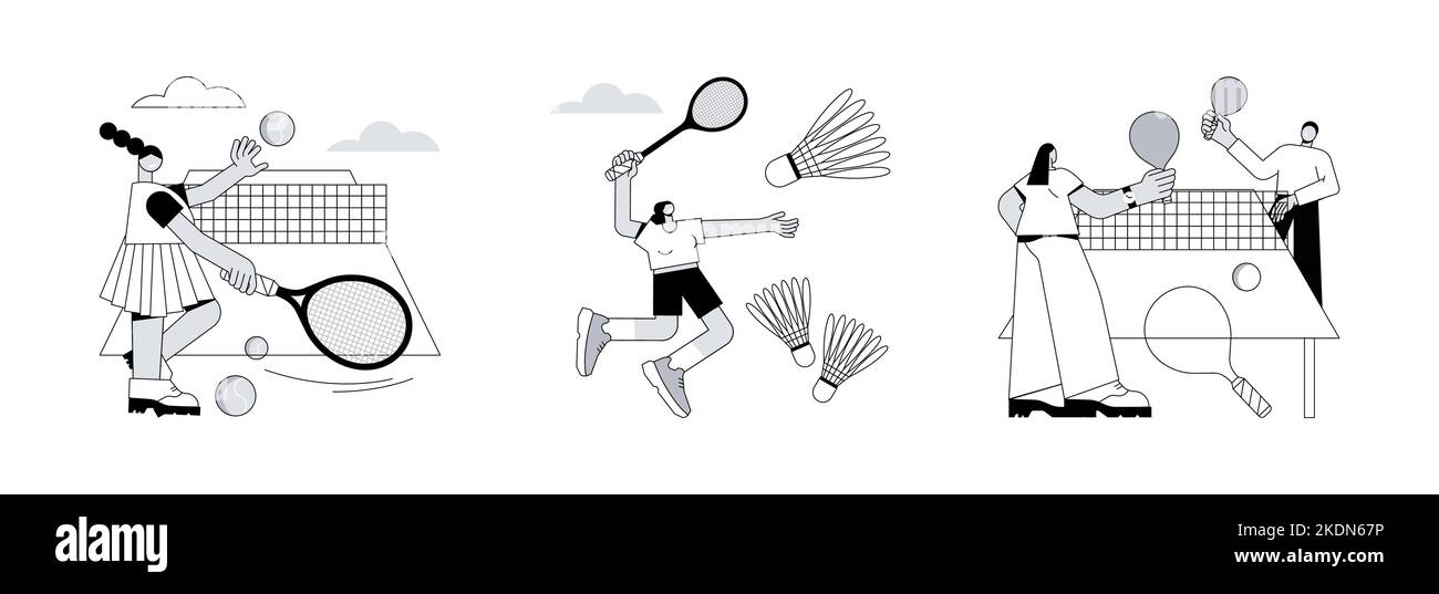 Racket sport abstract concept vector illustration set. Tennis and ...