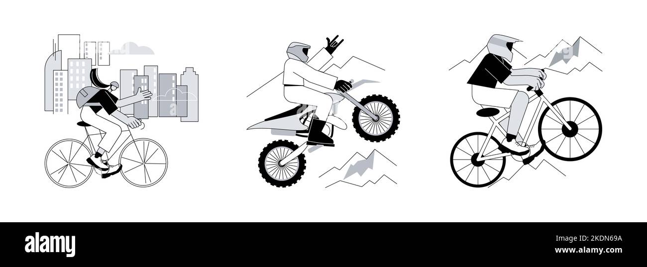 Active lifestyle abstract concept vector illustration set. Road bicycle ...