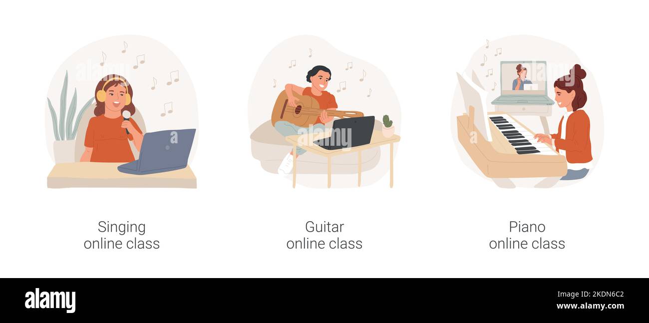 Music virtual camps isolated cartoon vector illustration set. Singing ...