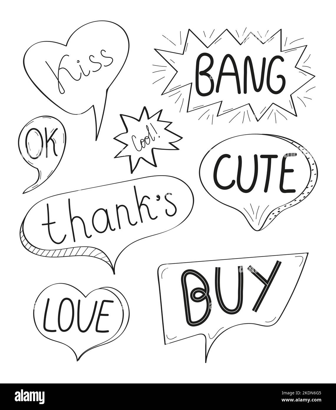 Speech bubbles with comic text set vector in hand drawn style. Massages ...