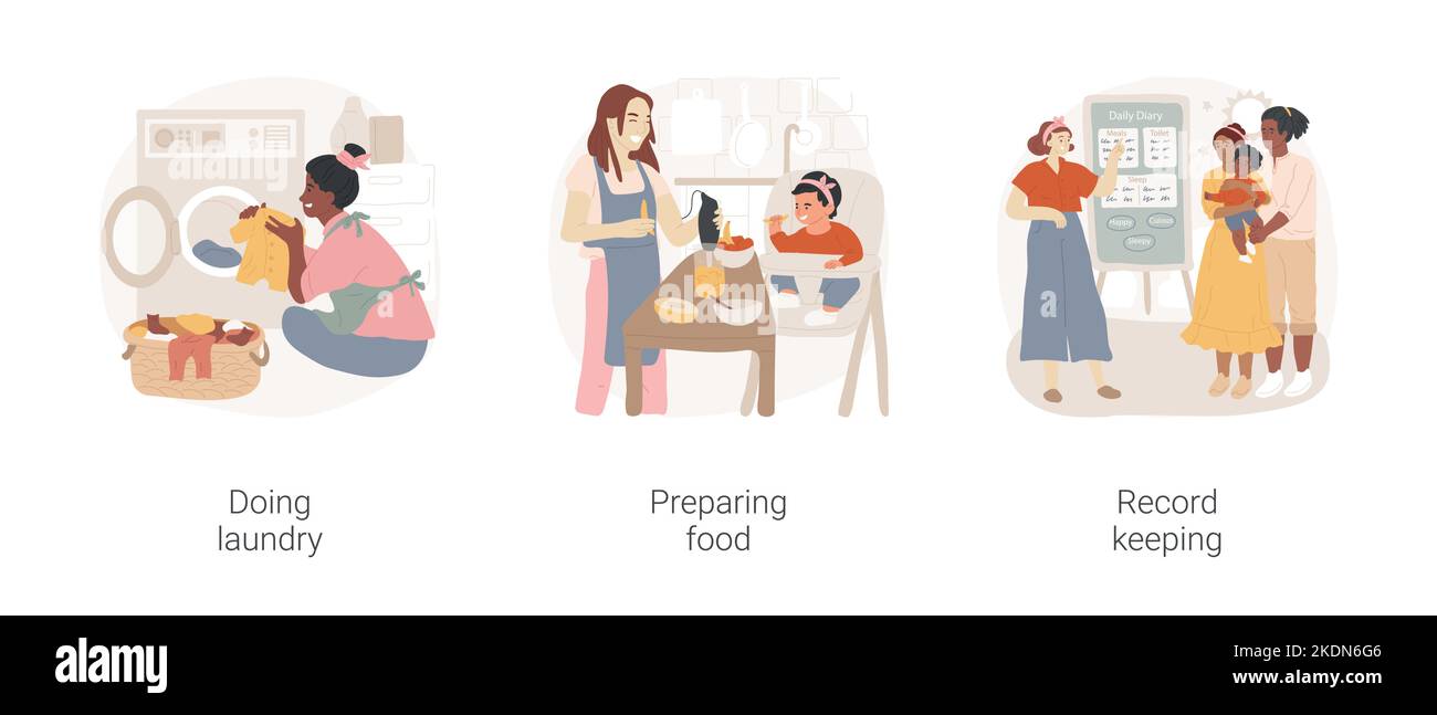 In-home caregivers house chores help isolated cartoon vector ...