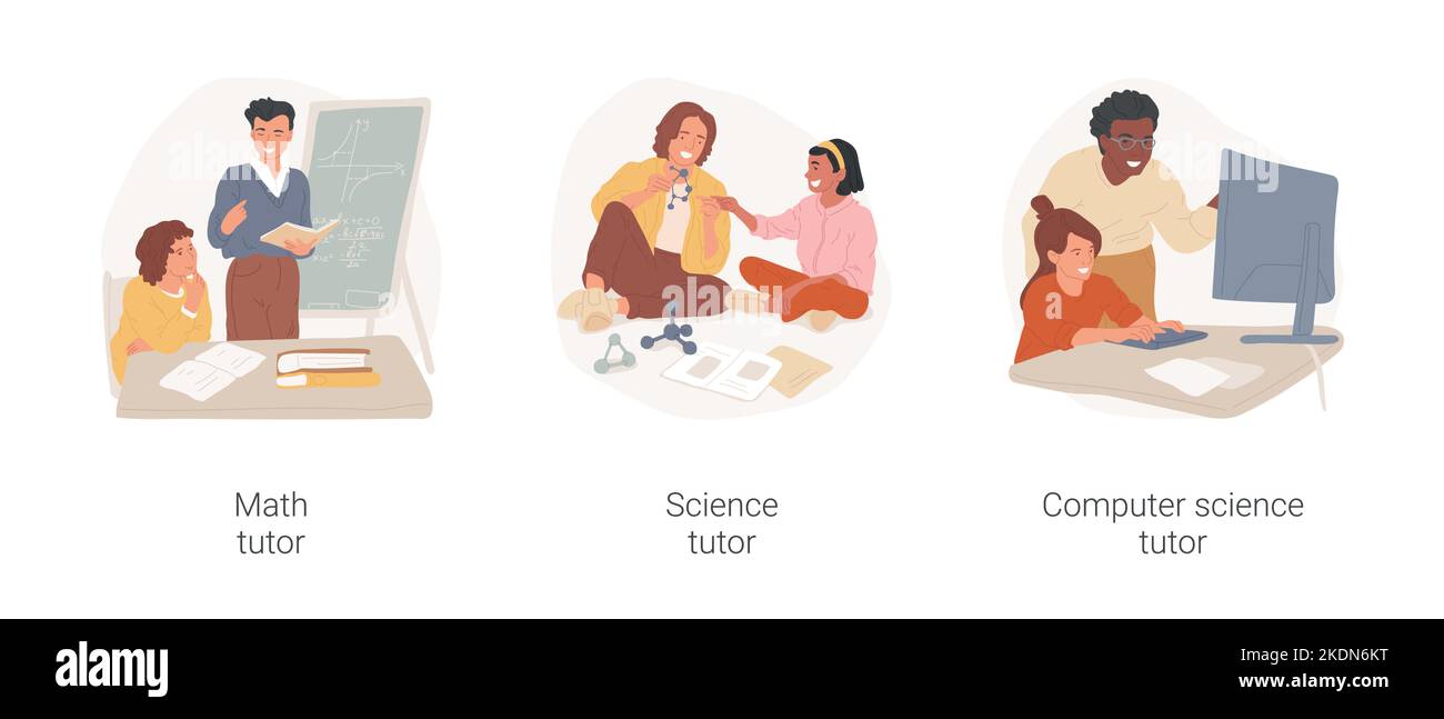 Academic coaching isolated cartoon vector illustration set. Math tutor ...
