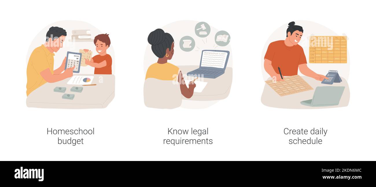 Preparation for homeschooling isolated cartoon vector illustration set ...