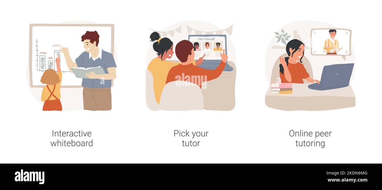 Online tutoring isolated cartoon vector illustration set. Interactive ...