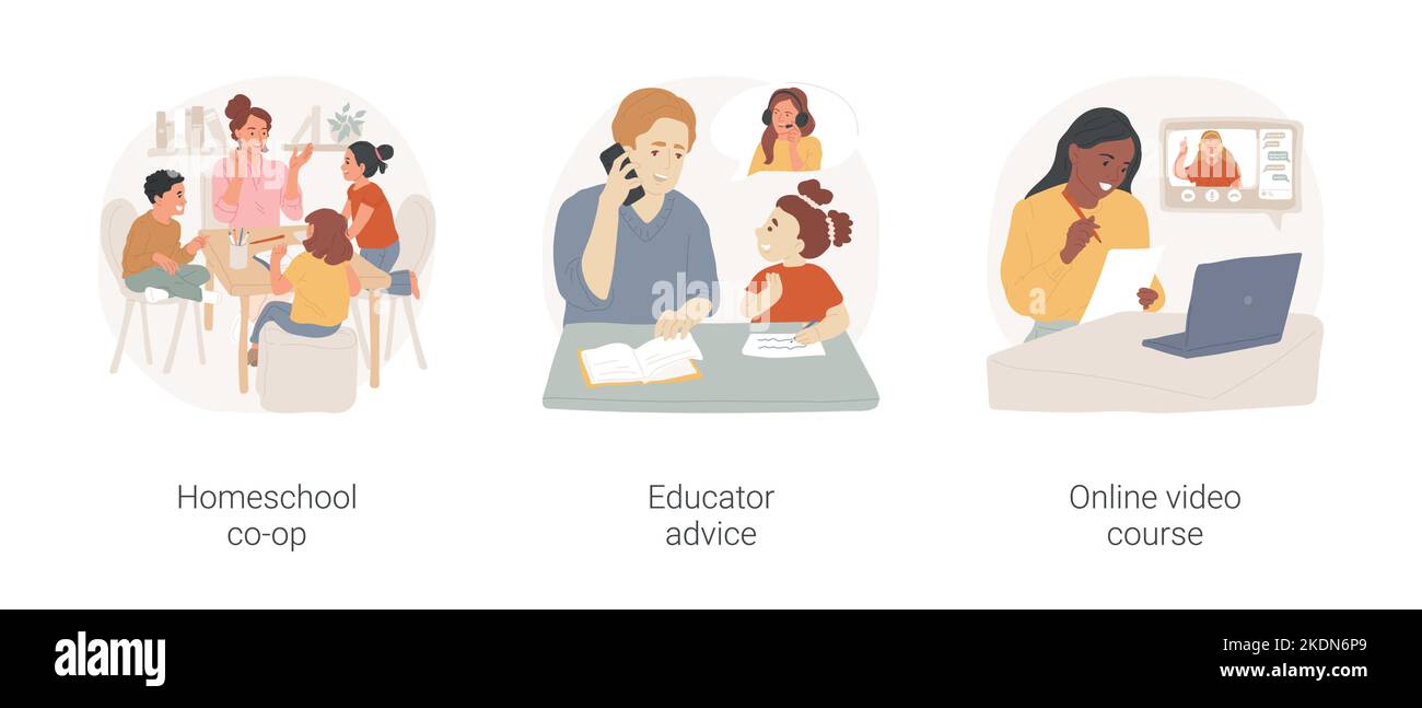 Parents support isolated cartoon vector illustration set. Homeschool co ...