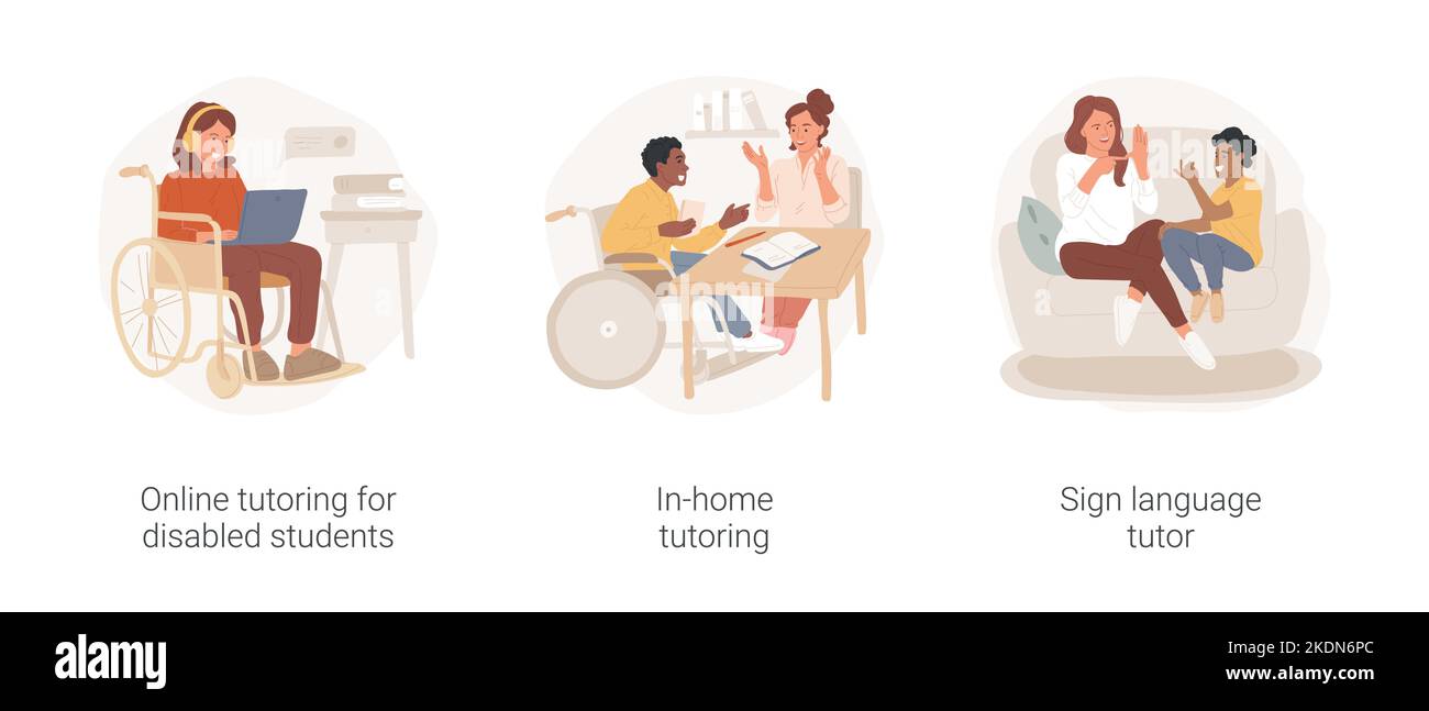 Special needs students tutoring isolated cartoon vector illustration ...