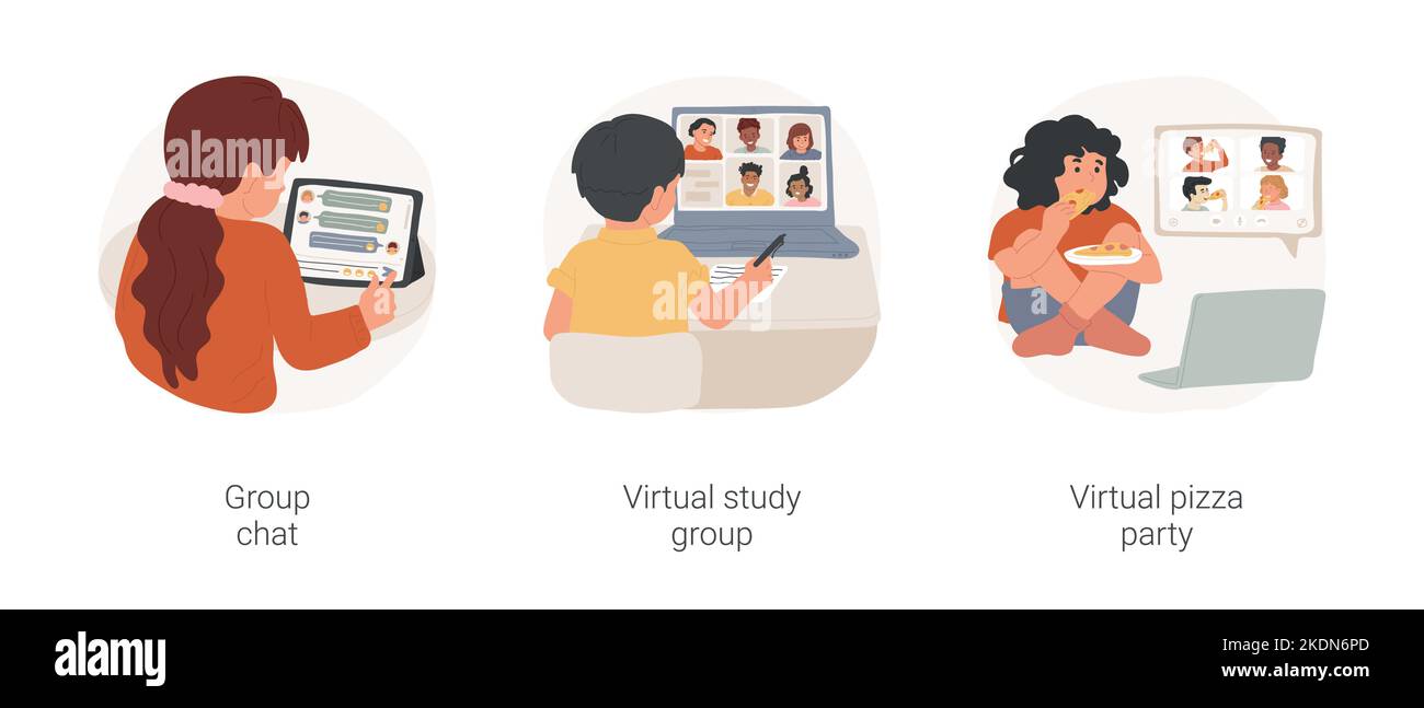 Socialization in online public school isolated cartoon vector ...